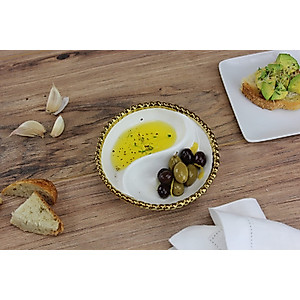 Pampa Bay Titanium-Plated Porcelain Golden Salerno Mini 2-Section Platter, 5.5 x 1.5in