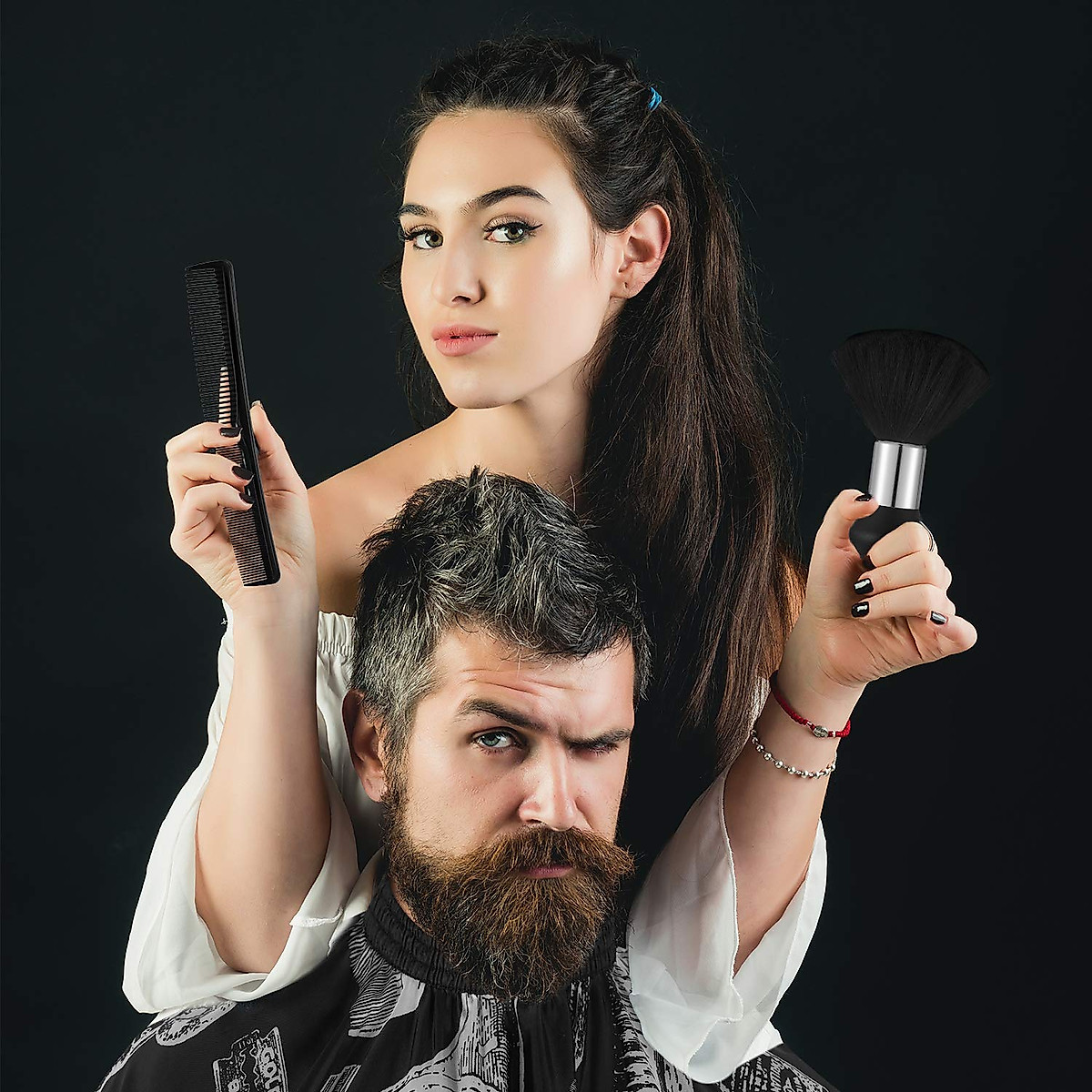 6 Pieces Salon Barber Capes Set Men Capes for Hair Stylist Hair Cutting Hairdresser Stylists Capes with Adjustable Snap Closure Neck Duster Brush and Combs(Classic Style)