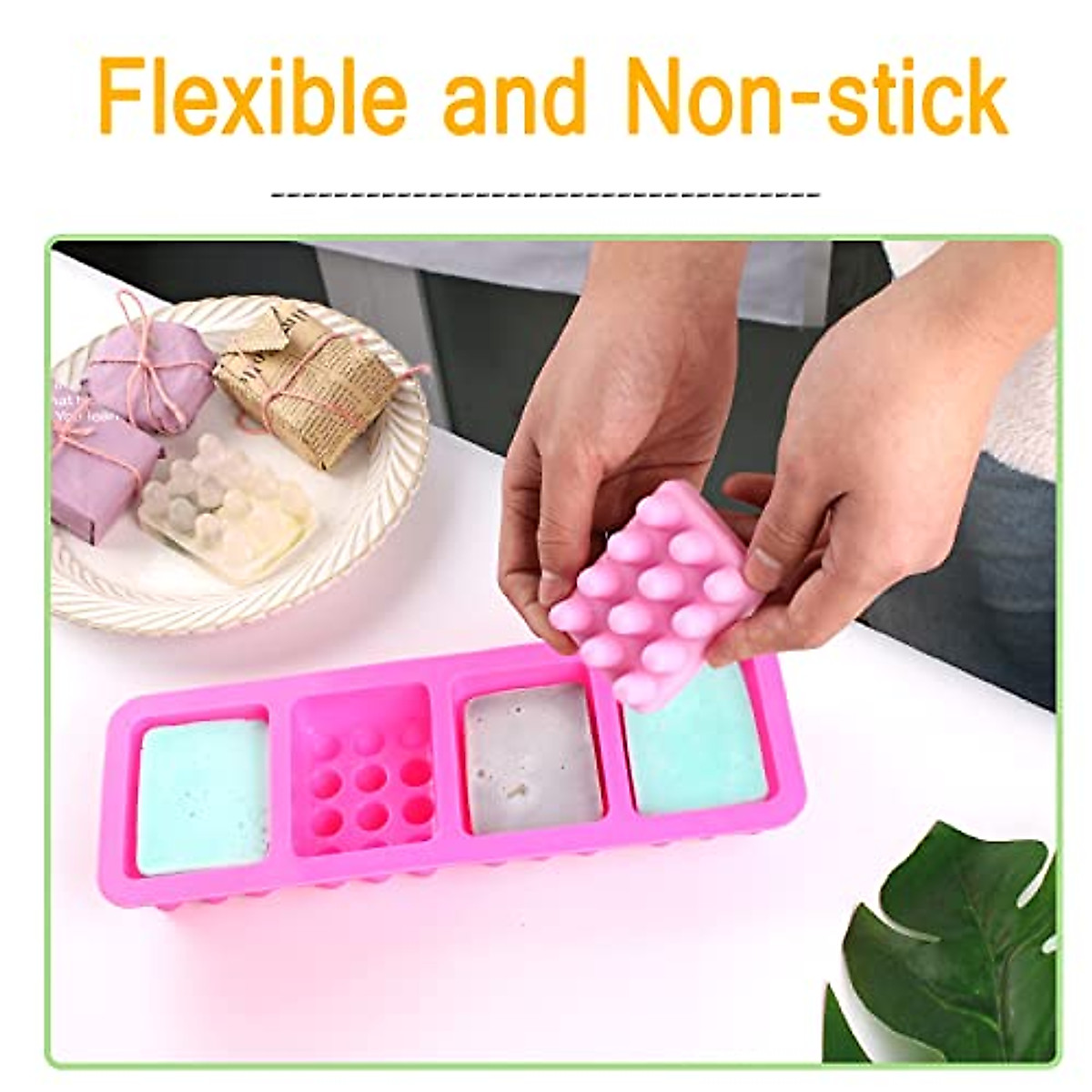 Famimkr Silicone Massage Bar Soap Molds Silicon Molds for Soaps Making, Handmade Soap Molds 3pcs (Rectangle and Circle)