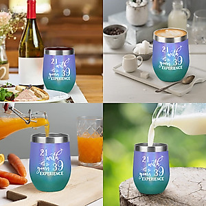 60th Birthday Gifts for Women - 60th Birthday Wine Tumbler for Women, 12oz Insulated Wine Tumbler with Lid and Straw, Great Birthday Gifts for Anniversary Decorations (Glitter Violet Ombre)…