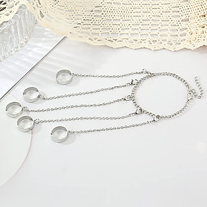 Asphire Punk Finger Ring Chain Bracelet Gothic Slave Bracelet Adjustable Half Open Rings Hand Harness Hip Hop Huggie Hand Jewelry for Women Teens Girls (Punk Link Chain Bracelet)