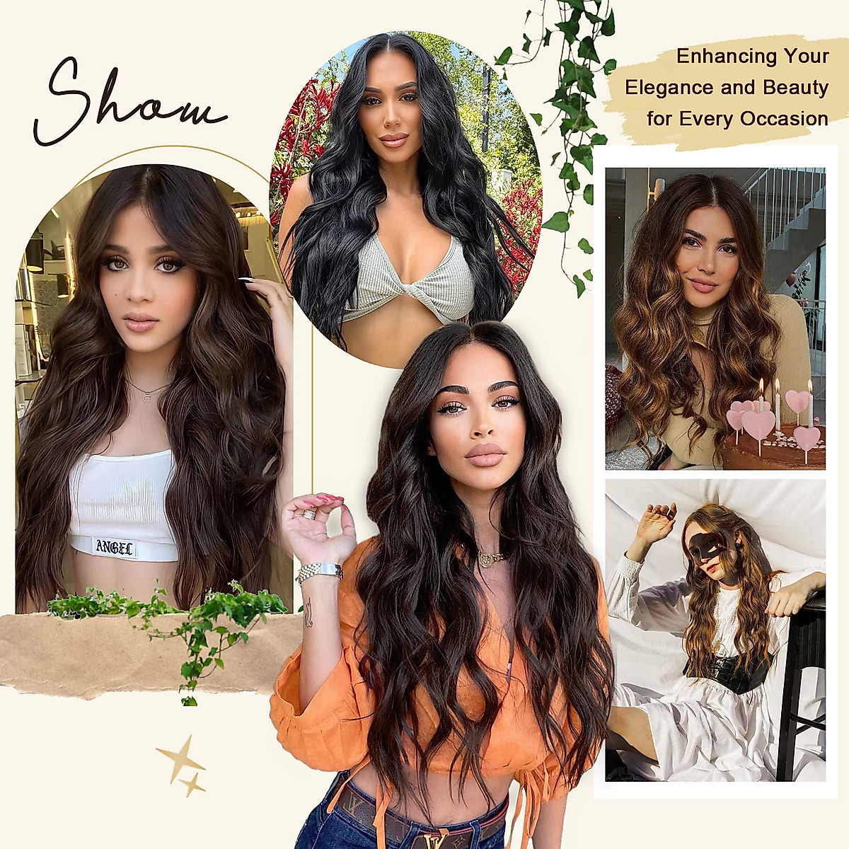 Vigorous 4PCS Clip in Hair Extensions Dark Brown Hair Extensions Long Wavy Clip Extension Synthetic Fiber Hairpieces Fluffy Hair for Women(20 Inch, Dark Brown)