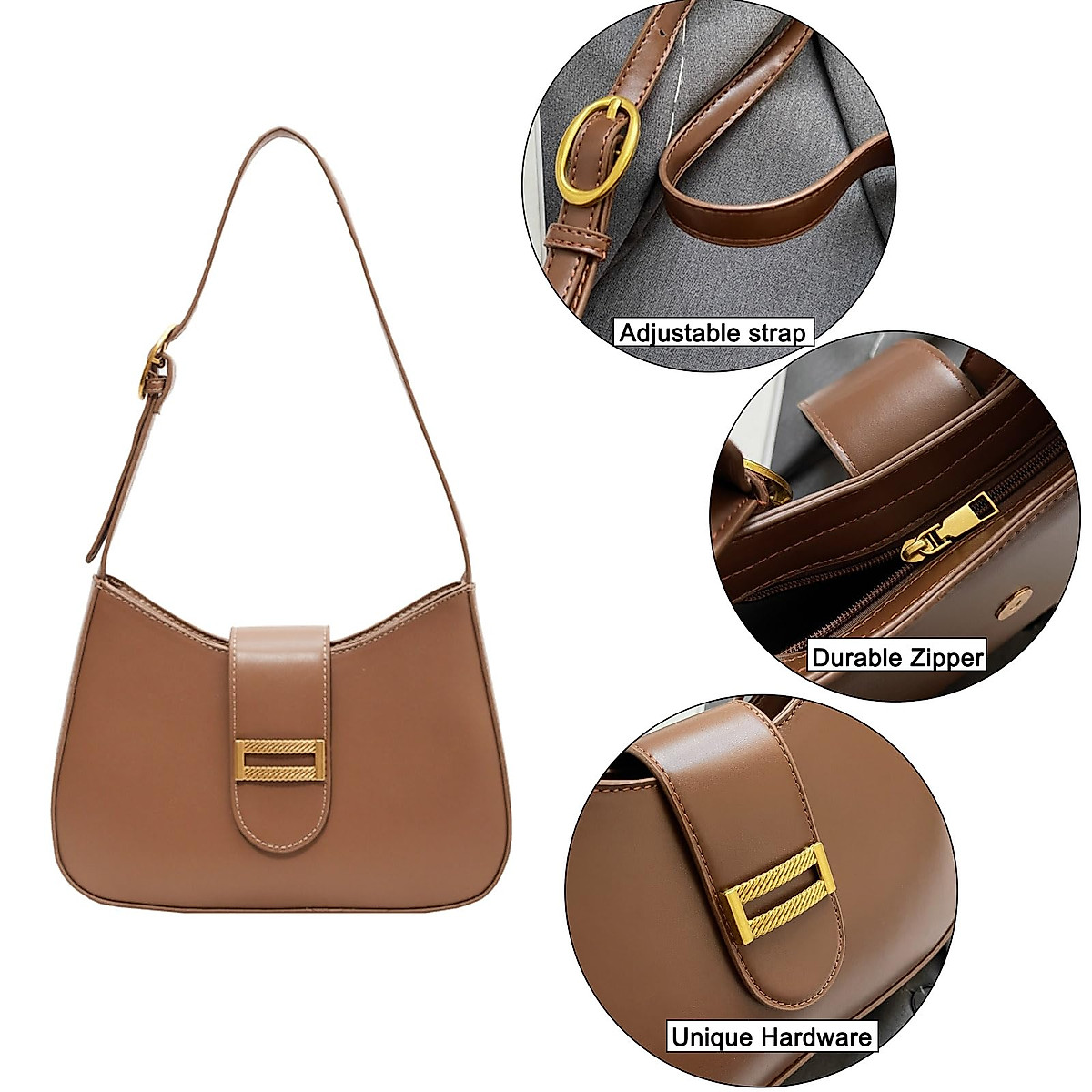 Sanxiner Classic Shoulder Bag,Retro Small Purse,Tote Bag for Women with Zipper Closure (1-Khaki)