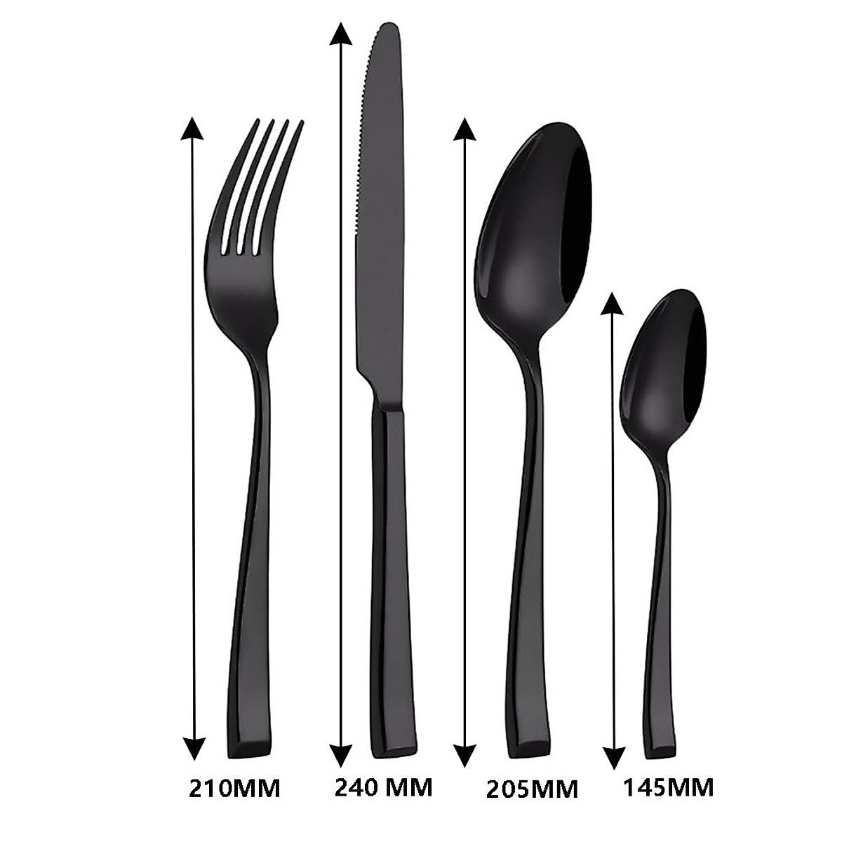 Aimilan 16 Piece Black Flatware Set for 4, 18/10 Stainless Steel Modern Silverware Cutlery Set, Include Fork Knife Spoon, Mirror Finish, Dishwasher Safe (16 Pcs Service for 4)