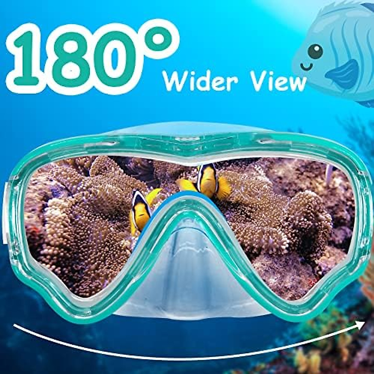 Vvinca Kids-Goggles with Nose Cover, Diving Mask Elastic Fabric Strap Anti Fog Anti Shattered Lens for Kids Swim Goggles 3-14