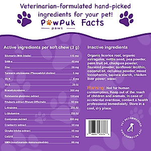 PawPuk Paws Liver & Kidney Vitamins Supplements for Dogs, SAM-E & Silymarin - Liver Function, NMN & CoQ10 - Anti-Aging, Rehmannia & Rhubarb - Natural Herbal Kidney Support, Cranberry - UT Health