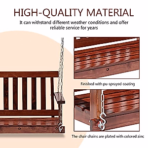 Outdoor Wooden Porch Swings 4Ft/48in Outdoor Swings Heavy Duty 800lb Weight Capacity Swing Bench for Adults with Hanging Chains and Fixing Screw for Garden and Backyard,Brown