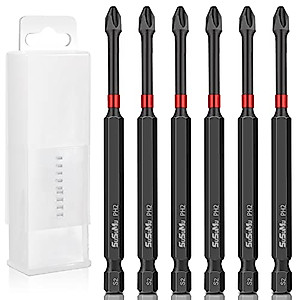 4 inch Magnetic Impact Phillips Bit #2 Insert Bits Anti-Slip Long Phillips Screwdriver Bits Magnetic PH2 1/4 Inch Hex Shank Cross Impact Driver Bit with Case for Power Drill (6PC,100mm)