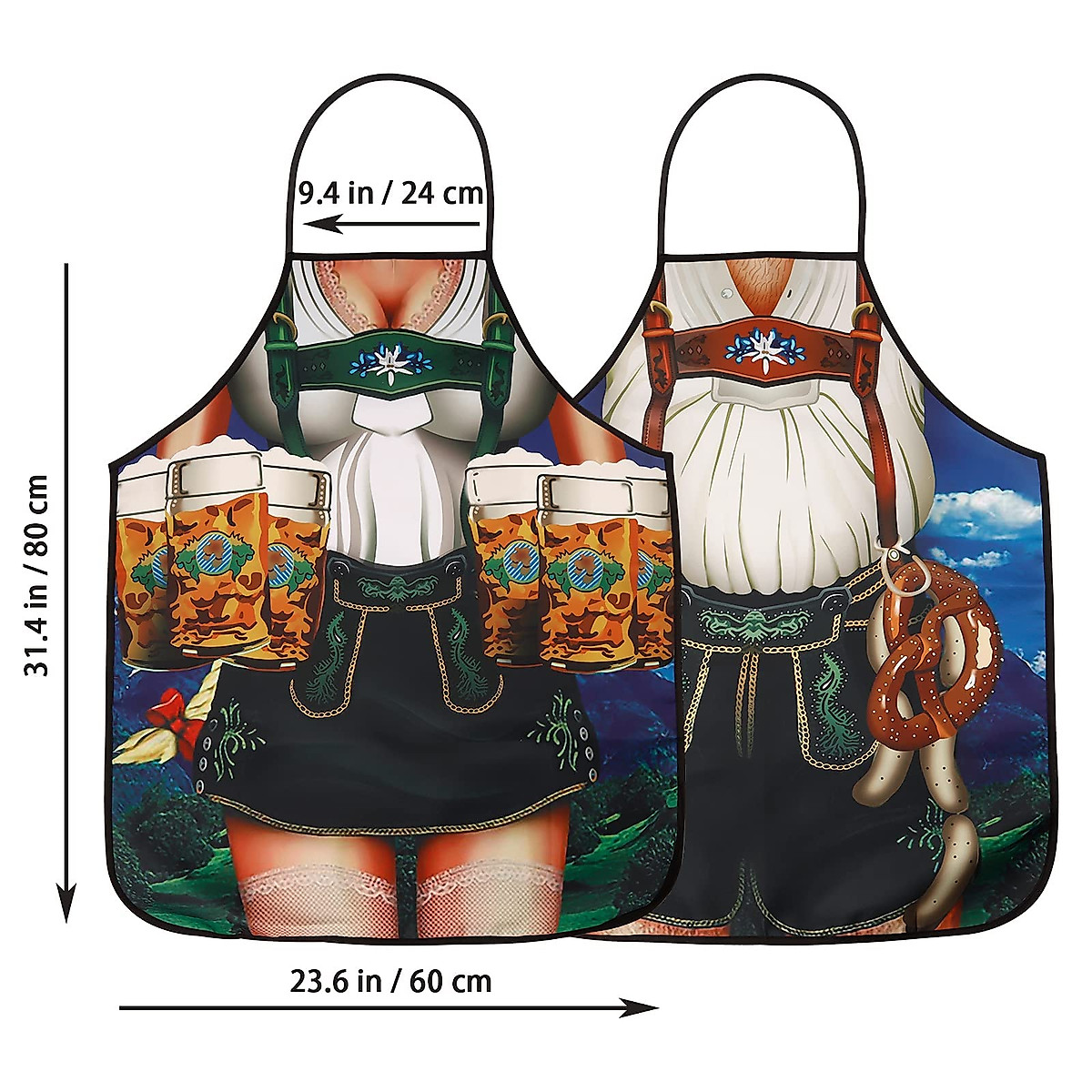 JFQ 2PCS Oktoberfest Apron, Oktoberfest Party German Dirndl with Adjustable Tying Ropes Cooking Gardening BBQ Baking Aprons for Bavarian Beer Festival