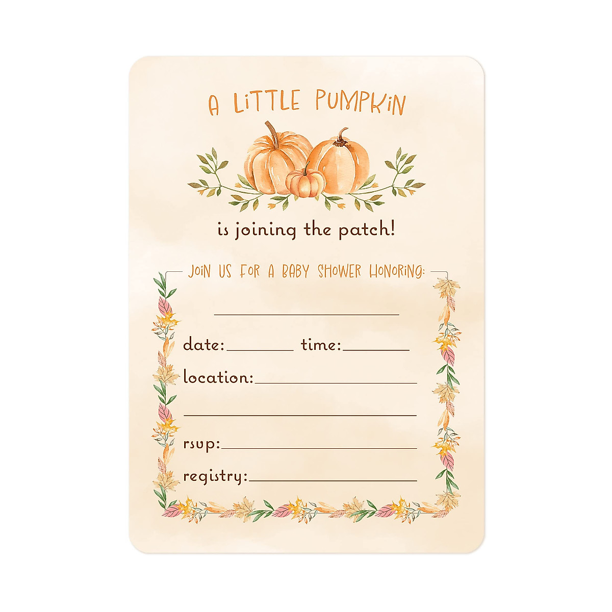 M Market On Mainstreet Pumpkin Patch Invitations & Thank You Cards, Including Envelopes, 25 Count, Made In The U.S.A. (Baby Shower Invite)