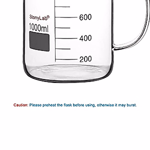 stonylab Glass Beaker with Handle, Borosilicate Glass Graduated Low Form Griffin Beaker with Handle and Pouring Spout, 1000 ml