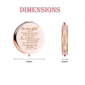 Daughter Gifts from Mom Dad for Rose Gold Compact Mirror,to My Girlfriend Gifts,Engraved Compact Mirror,Round Folding Mirror Handheld 2-Sided Mirror,1x/2x Magnification Compact Mirror.