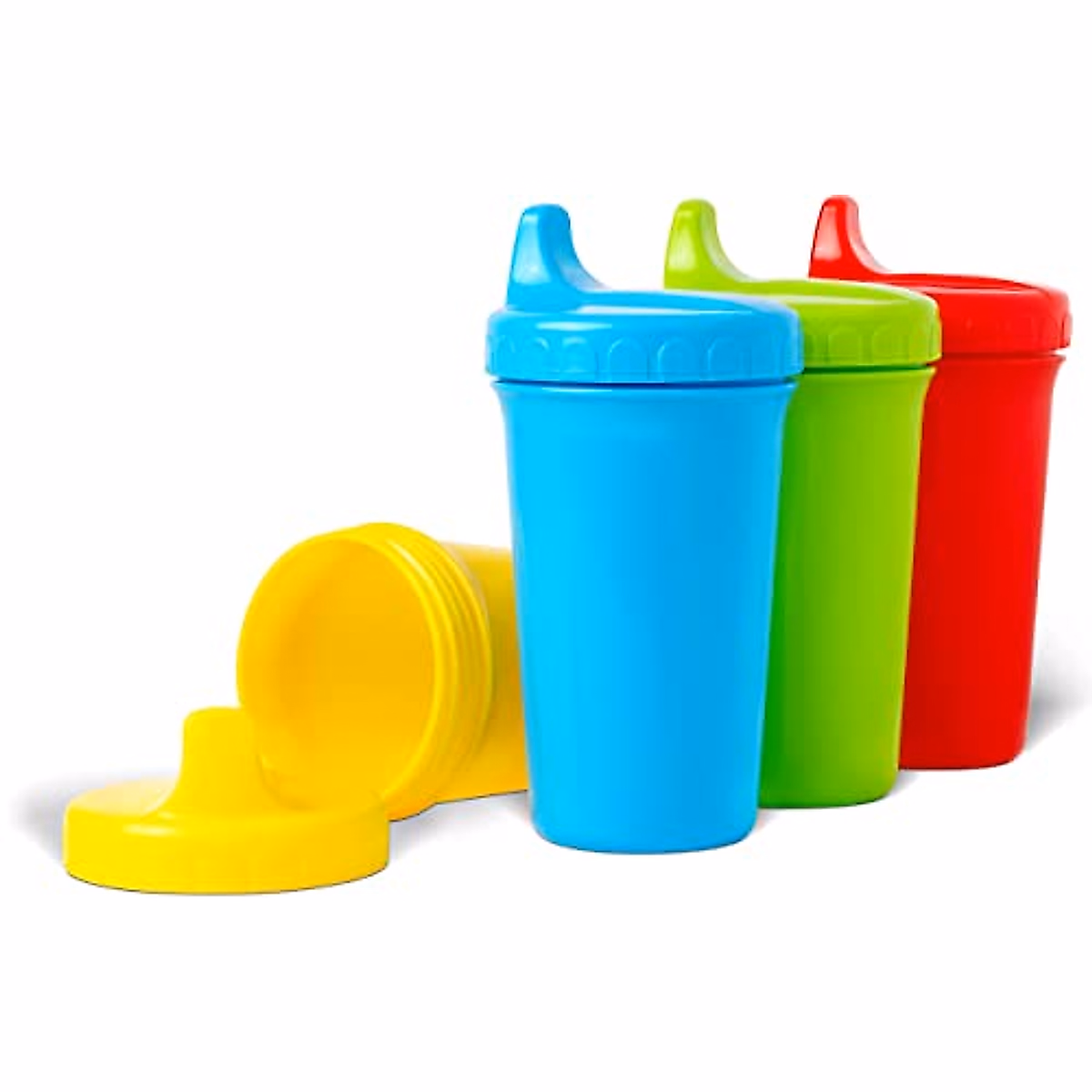 PLASKIDY Toddler Sippy Cups - Set of 4 Spill proof Cups for Toddlers 10 Ounce - Kids Sippy Cups with Removeable Silicone Valve Dishwasher Safe BPA Free Brightly Colored Childrens Sippy Drinking Cups