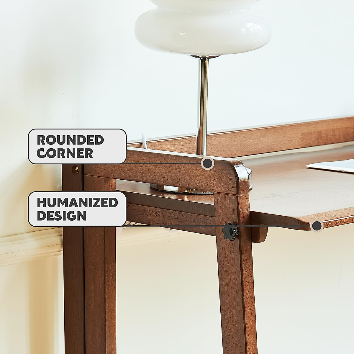 Solid Wood Folding Desk Mid Century Modern Desk, 47'' Foldable Writing Computer Desk for Home Office, Simple Study Makeup Workstation, Wooden Study Office Desk Table for Small Spaces, Walnut Color