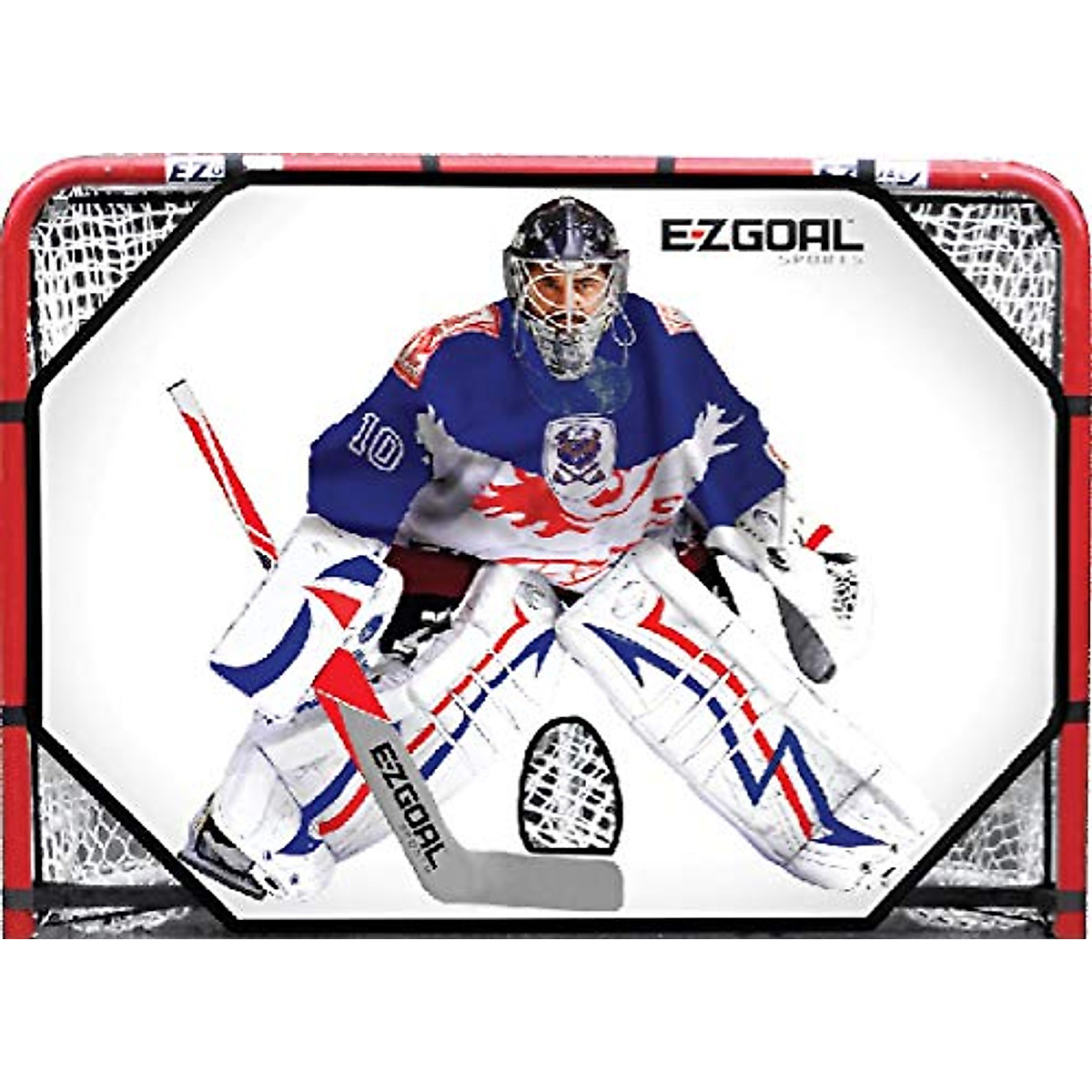 EZGoal 4' x 6' Hockey Folding Steel 2" Goal with 10' x 6' Backstop, 4 Targets Nets, a New Shooter Tutor and Wheels to Help Move The Goal, Red, (67099)