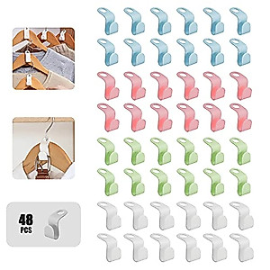Clothes Hanger Connector Hooks,Closet Cascading Coat Hanger,Clothes-Rack Stacking Arranging Device,Plastic Hanging Connection Tool,Wardrobe Organizer Extender,Heavy Duty/Space Saving/Colorful(48pcs)
