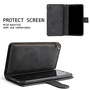 UEEBAI Wallet Case for iPhone SE 2022 5G/iPhone 7/iPhone 8/iPhone SE 2020, Premium PU Leather Magnetic Handbag Zipper Pocket Card Slots with Wrist Strap Flip Case for iPhone SE3/SE2 - Black