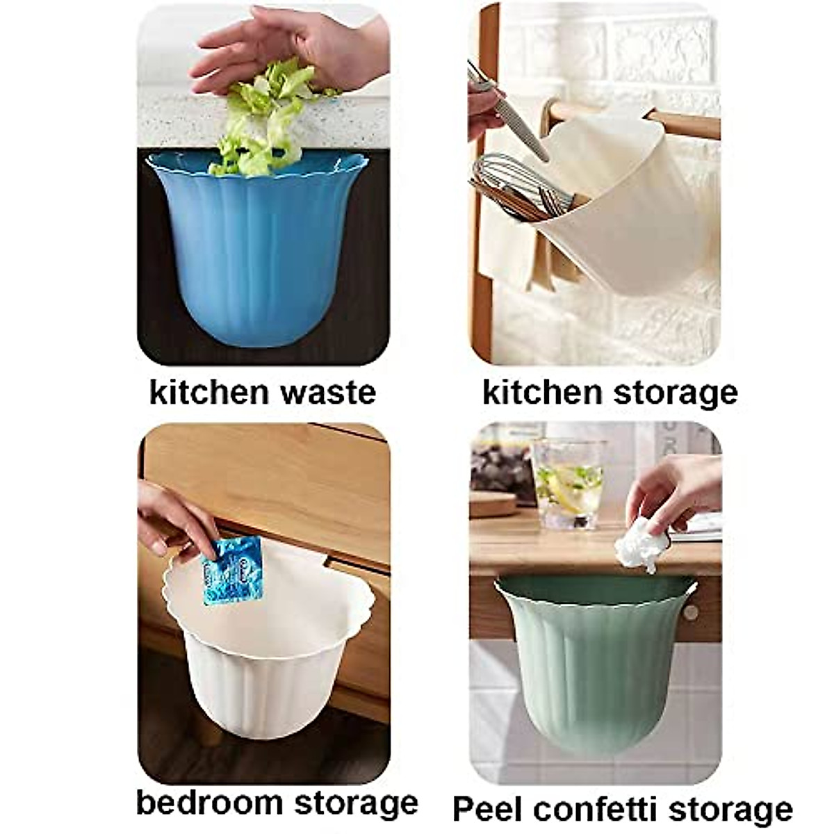 DapKuj Hanging Trash Can, Hanging Trash can for Kitchen Cabinet Door, Mini Plastic Trash can to Collect Food Scraps (4Pcs White)