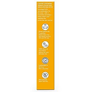 CeraVe 100% Mineral Sunscreen SPF 50 | Face Sunscreen with Zinc Oxide & Titanium Dioxide for Sensitive Skin | With Hyaluronic Acid, Niacinamide, and Ceramides | 2.5 oz