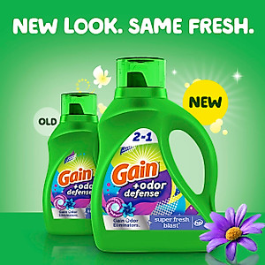 Gain + Odor Defense Liquid Laundry Detergent, Super Fresh Blast Scent, 88 Oz, 61 Loads, HE Compatible