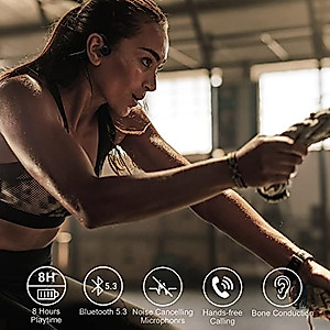 Vinkyster Open-Ear Bluetooth Bone Conduction Sport Headphones - Sweat Resistant Wireless Earphones for Workouts and Running - Built-in Mic for Fitness, Running, Cycling, and More, (Black Red)