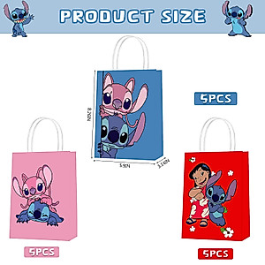 Thwae 15 Pcs Lilo & Stitch Party Paper Gift Bags, 3 Styles Party Favor Bags with Handles for Lilo & Stitch Party Decorations,
