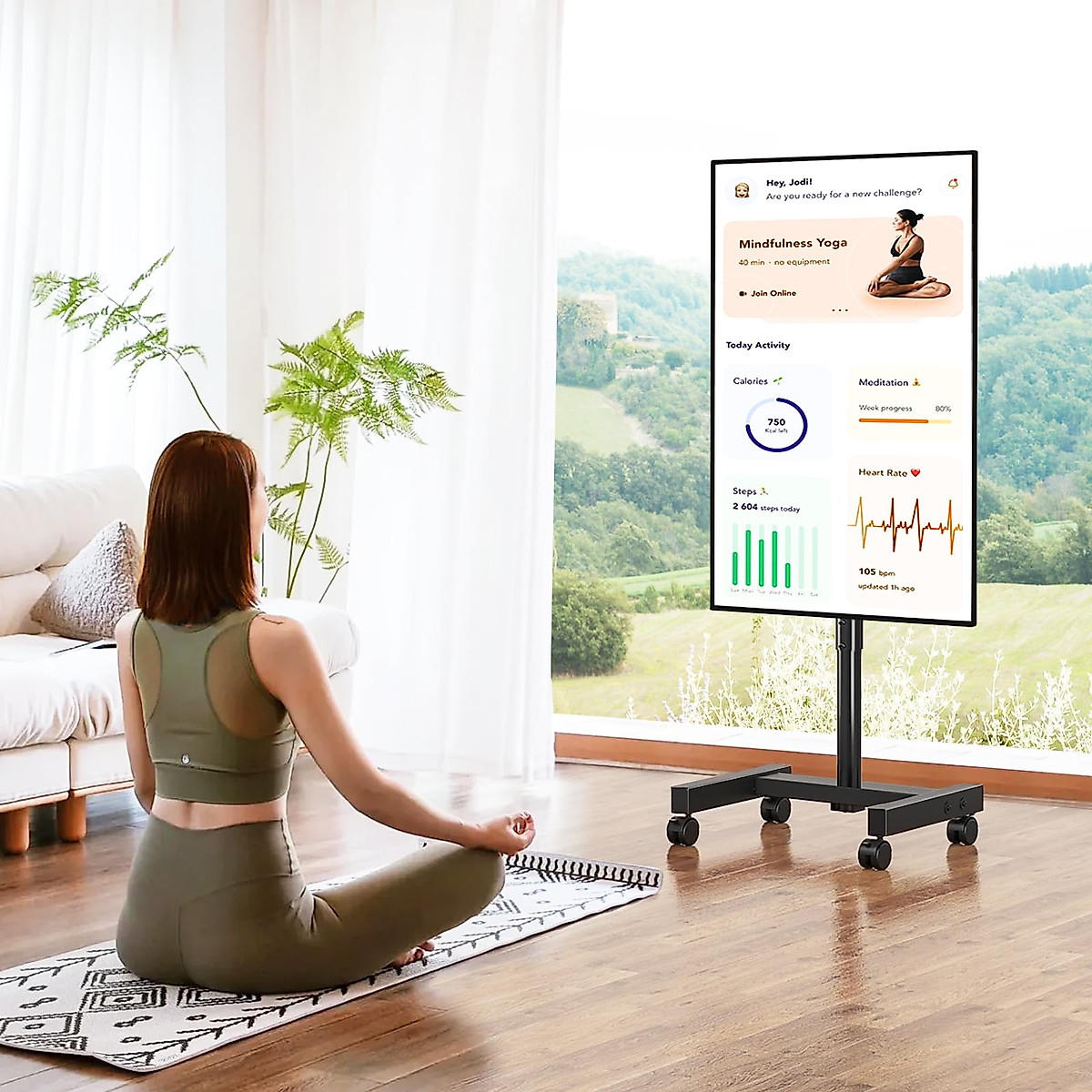 5Rcom Rolling TV Stand, Mobile TV Cart for 13-50 Inch Flat Curved TV with Tilting and Rotating, Portrait to Landscape, Height Adjustable Portable TV Stand with Wheels for Home/Office/Outdoor/Mall