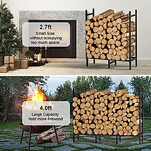 4ft Outdoor Indoor Firewood Rack Holder for Fireplace Wood Storage, Adjustable Stacker Stand, Heavy Duty Fire Logs Stand Stacker Holder for Fireplace Metal Lumber Storage Carrier Organizer