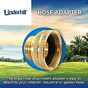 Underhill Garden Hose Adapter Connector Heavy-Duty, Solid Brass Fittings Female to Male Adapter, 1-Inch Female Hose Thread x 3/4-Inch Male Hose Thread, A-BA107FM