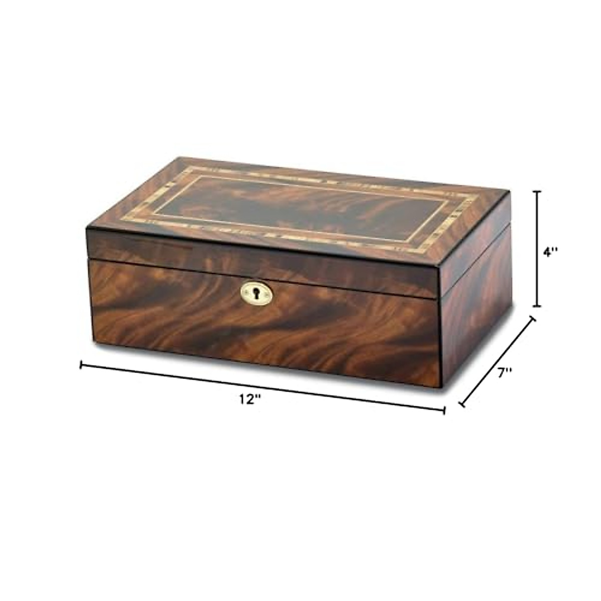 Saris and Things Tiger Wood Veneer High Gloss Finish Multi Use Locking Collector Box