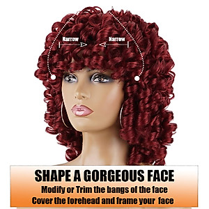 PHOENIXFLY Red Curly Wigs for Black Women Short Loose Burgundy Curly Wigs for Women Curly Synthetic Hair Wigs Heat Resistant Hair Replacement Wigs with Wig Caps(Burgundy,Red)