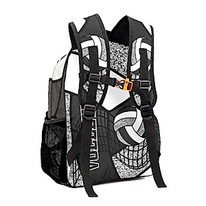 Zaaprint Volleyball Black Grey Print Backpack Shoulder Shopping Bag Travel Casual Bags with Name Text