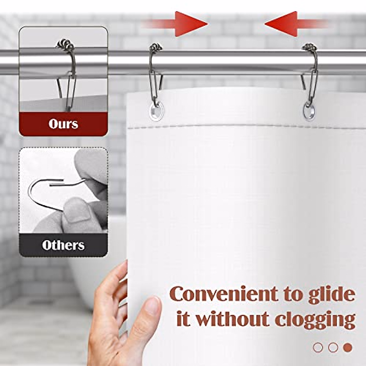 Lewondr Shower Curtain Hooks, Decorative Glide Rings Hooks Shower Curtain Rings for Bathroom Shower Hanging Rods Liner, Set of 12, Bronze