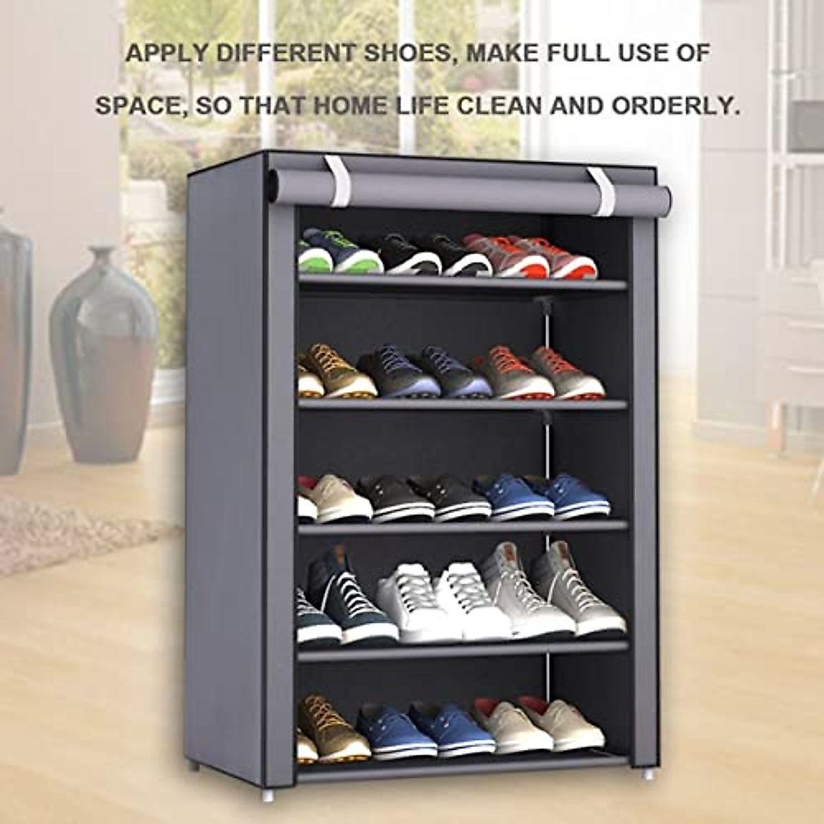 Shoe Storage Cabinet, Shoes Rack, Non-Woven Fabric Shoes Organizer Cabinet with Dustproof Cover, Shoes Storage Shelf for Bedroom Dormitory (90x30x60cm, 5 Layers), Shoe Racks Storage Cabinet