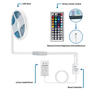 Led Strip Light, 44 keys IR remote DC12V 16.4ft Dimmable Warm Cool White RGB 5050 Color Changing Led Tape Kit Christmas Lights for Bedroom, Cupboard, Wine Cabinet, Xmas, Gift, Staircase