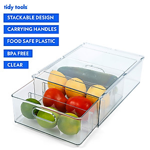 Tidy Tools Clear Plastic Storage Bin with Pull-Out Drawer, Stackable Food Storage Container for Pantry Organization and Kitchen