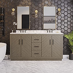 Kitchen Bath Collection Peyton 72-inch Double Bathroom Vanity (Carrara/Gray Oak): Includes Gray Oak Cabinet with Stunning Carrara Marble Countertop and White Ceramic Sinks