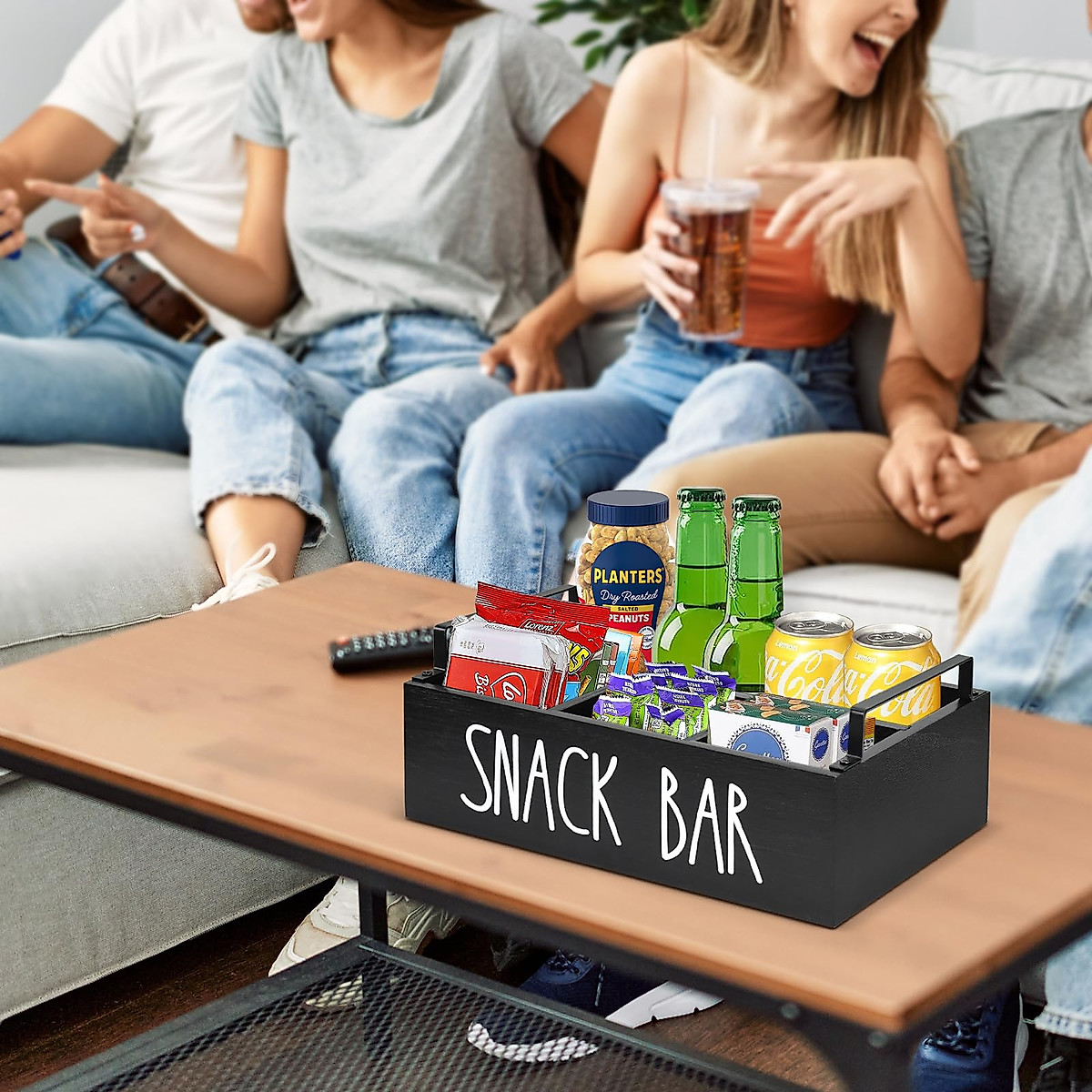 Y&ME YM Snack Organizer for Home & Kitchen Organization, Wooden Pantry Storage Bins with Handles, Snack Organizer for Pantry, Countertop, Kitchen, Party, Snack Storage Basket for Chips, Packets.