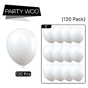PartyWoo White Balloons, 120 pcs 5 Inch Matte White Balloons, White Balloons for Balloon Garland or Balloon Arch as Party Decorations, Wedding Decorations, Neutral Baby Shower Decorations, White-Y13