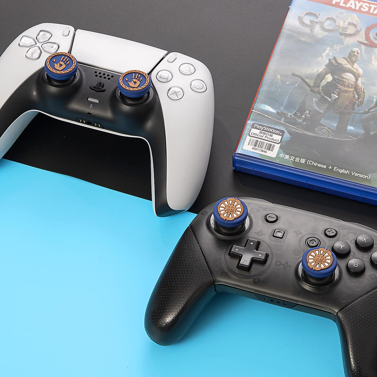 PS5 Controller Thumb Grips, Soft Silicone Joystick Covers Compatible with Nintendo Switch Pro Controller, PS4, PS5, Xbox Controllers - God of War Theme