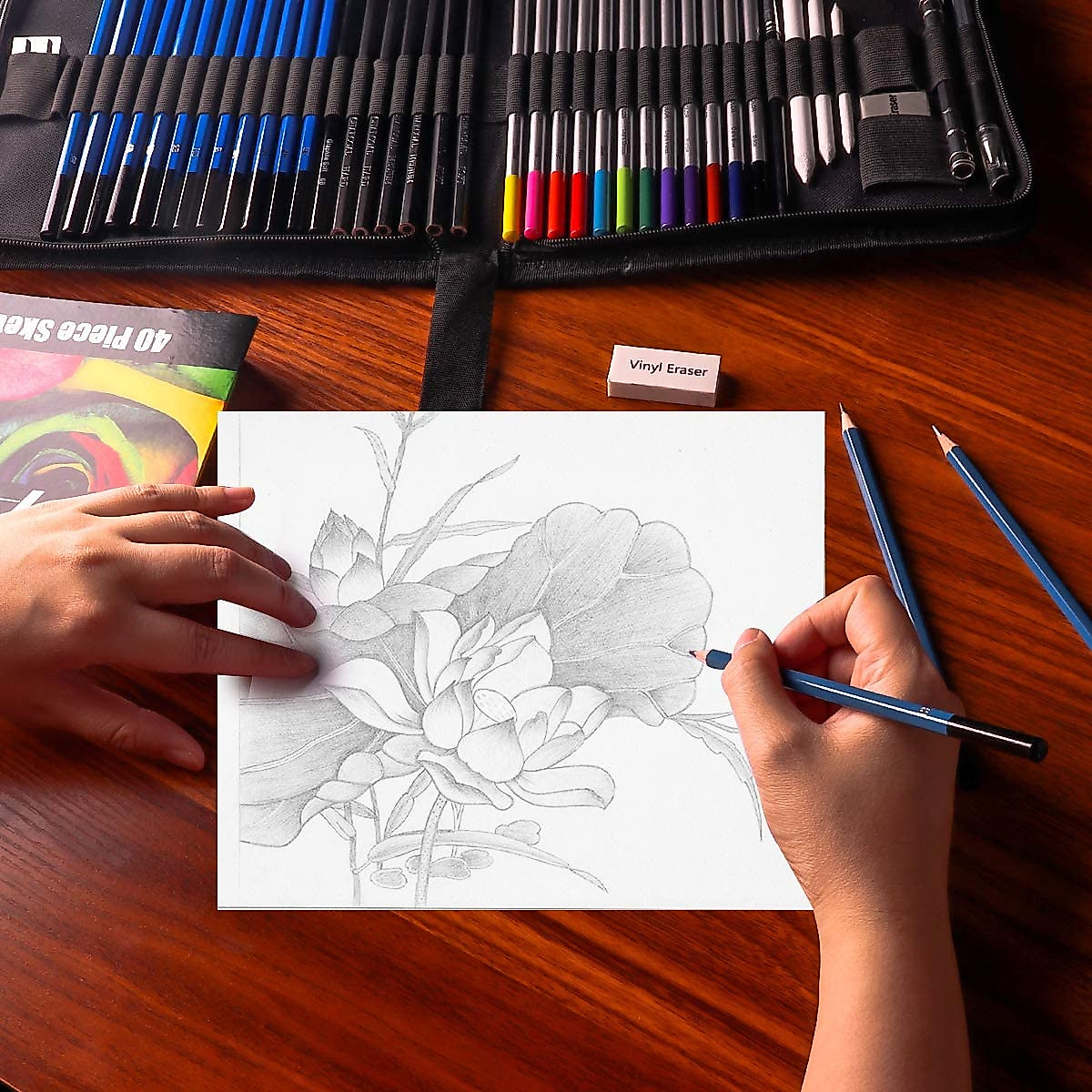 Merooart Drawing and Sketching Set with Sketchbook Artist Adult Beginner Professional Art Supplies Set Graphite Charcoal, Watercolor Pen for Coloring, Sketching, Mixing Durable Art Pencil