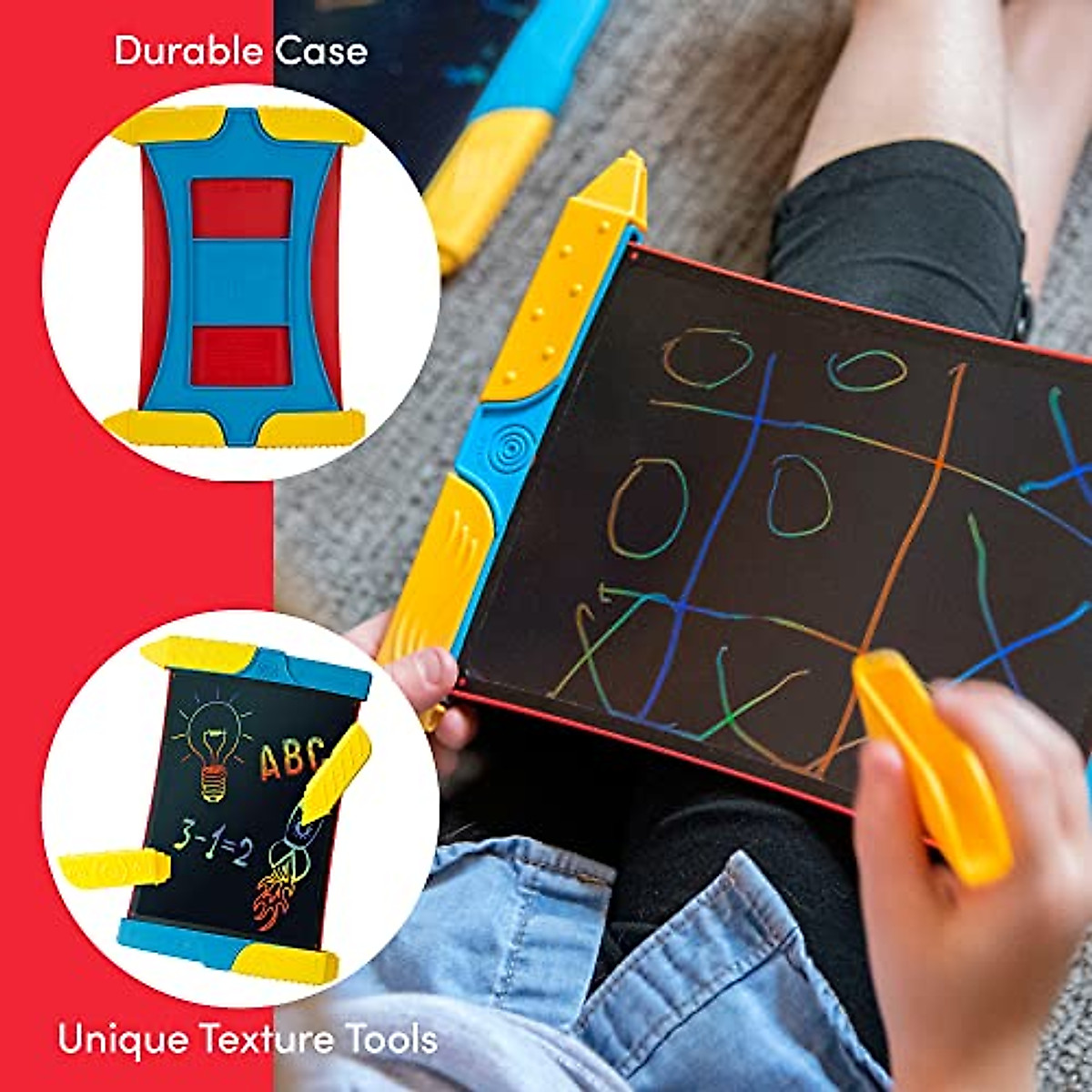 Boogie Board Scribble n’ Play Reusable Kids’ LCD Drawing Board, Doodle Board with Colorful Writing, Easy Erase Button, 4 Texture Drawing Styluses for Kids Ages 4+