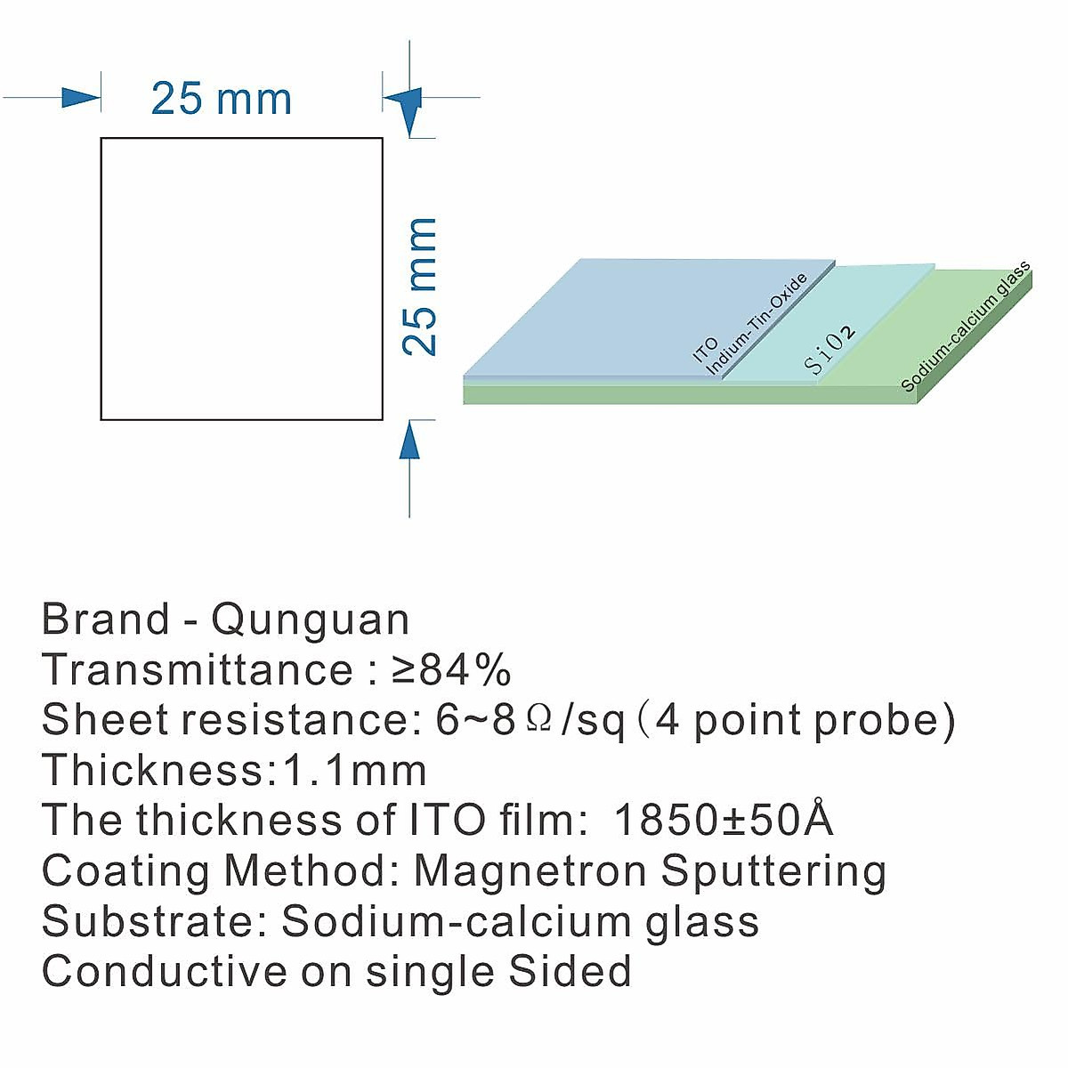 ITO Coated Conductive Glass 25mm×25mm Cover Slides superconducting Low Resistance <10 ohm/sq (76 Pcs)