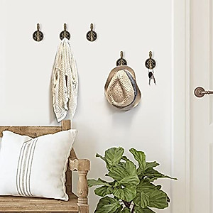 Ailibre 5 Pack Decorative Towel/Coat Wall Hooks, Wall Mounted Cast Wrought Iron Double Wall Hooks, Heavy Duty Hooks for Hanging Coats, Bath Robe, Bags, Hats, Key