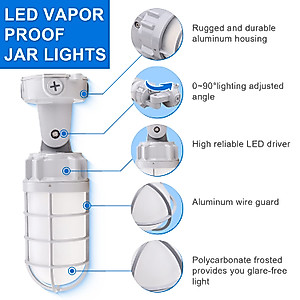 21W LED Vapor Tight Jelly Jar Light, 5000K Industrial Wall/Ceiling Mount Vapor-Proof LED Light, IP65 Wet Rated Indoor and Outdoor Vapor Proof Security Cage Lighting, 120-277VAC UL Certified
