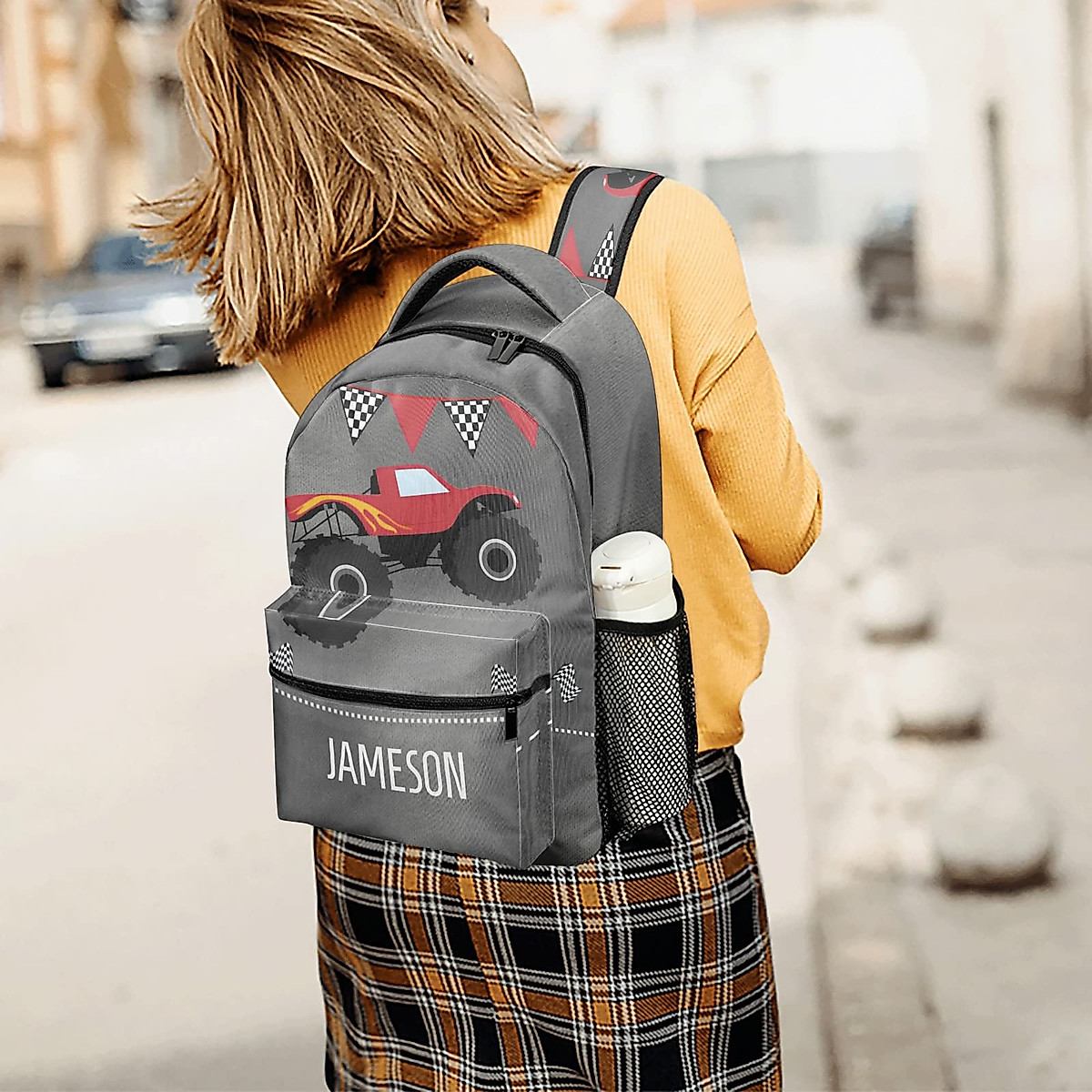 Eiis Cool Monster Truck Personalized School Backpack for Teen Kid-Boy /Girl Primary Daypack Travel Bookbag One Size P22889 P22889