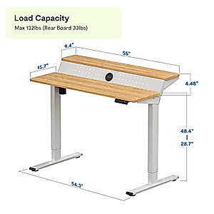 FLEXISPOT E1FR Height Adjustable Standing Desk 55 Inches 2 Tier Electric Sit Stand Up Home Office Desk with Memory Controller Pegboard Ergonomic Workstation (White Frame + 55" Maple Top)