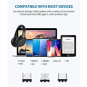 Terasako Magnetic Fast Charging Cable 4-Pack [3ft/3ft/6ft/6ft], 3A Phone Charger Cable with Data Transfer and LED Light, 360°& 180° Rotating Cords Compatible with Micro USB, USB C and iProduct