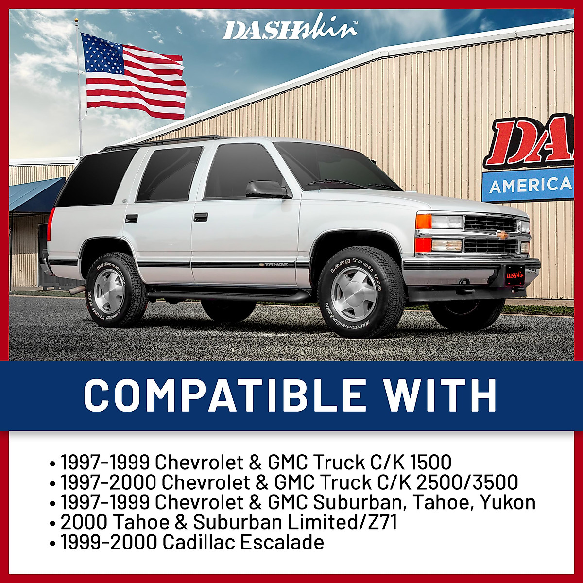 DashSkin Molded Plastic Dash Cover Compatible with 1997-2000 C1500/K1500 Tahoe Suburban Yukon & 1997-2000 Escalade in Medium Grey - Easy Cracked Dashboard Fix - Made in America