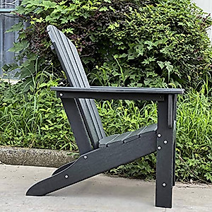 Farmhouse Adirondack Chair Wood Texture, Poly Lumber Patio Chairs, Pre-Assembled Weather Resistant Outdoor Chairs for Pool, Deck, Backyard, Garden, Fire Pit Seating, Slate Gray